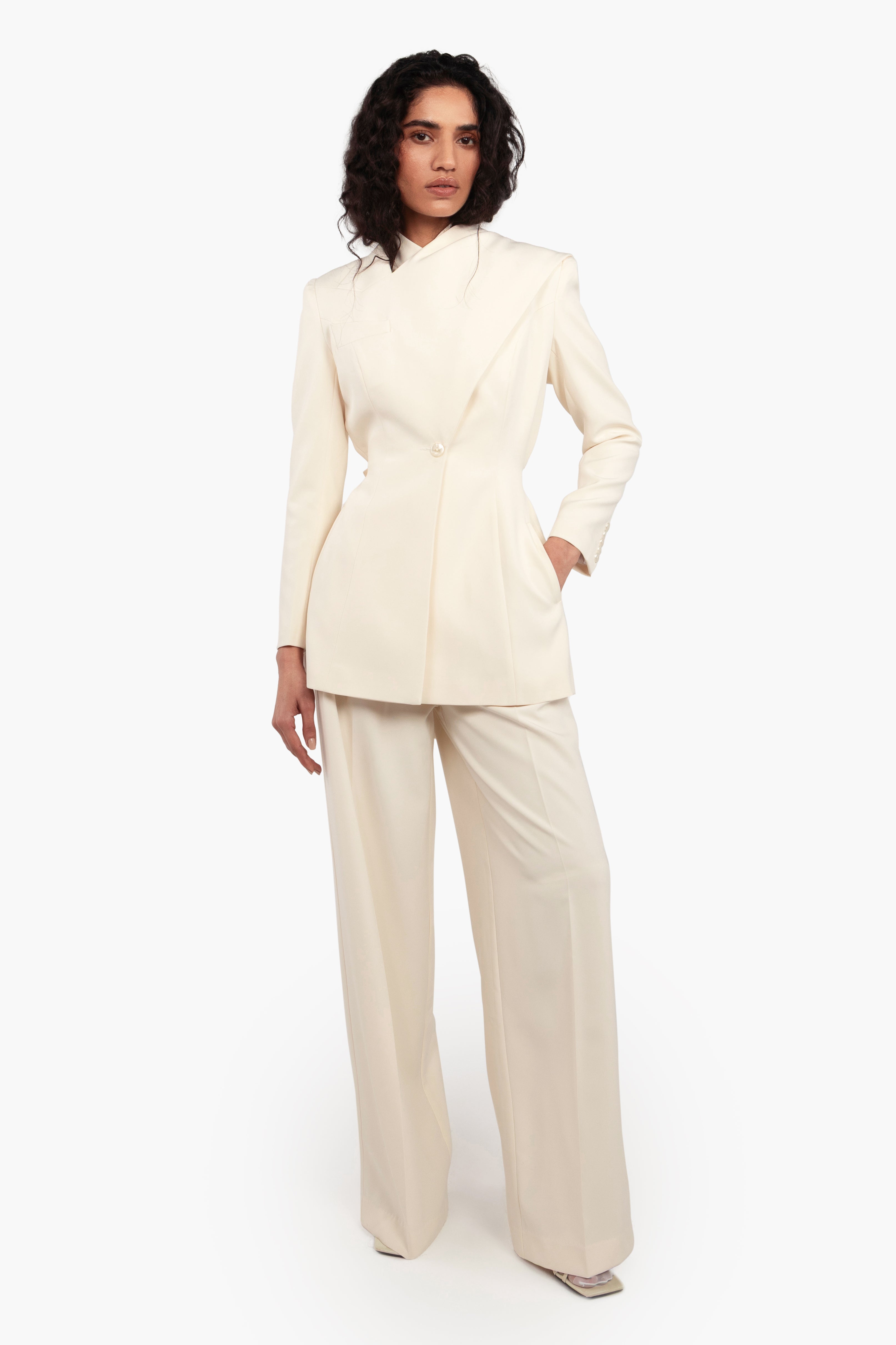 Ecru Draped Tailored Suit – Qua