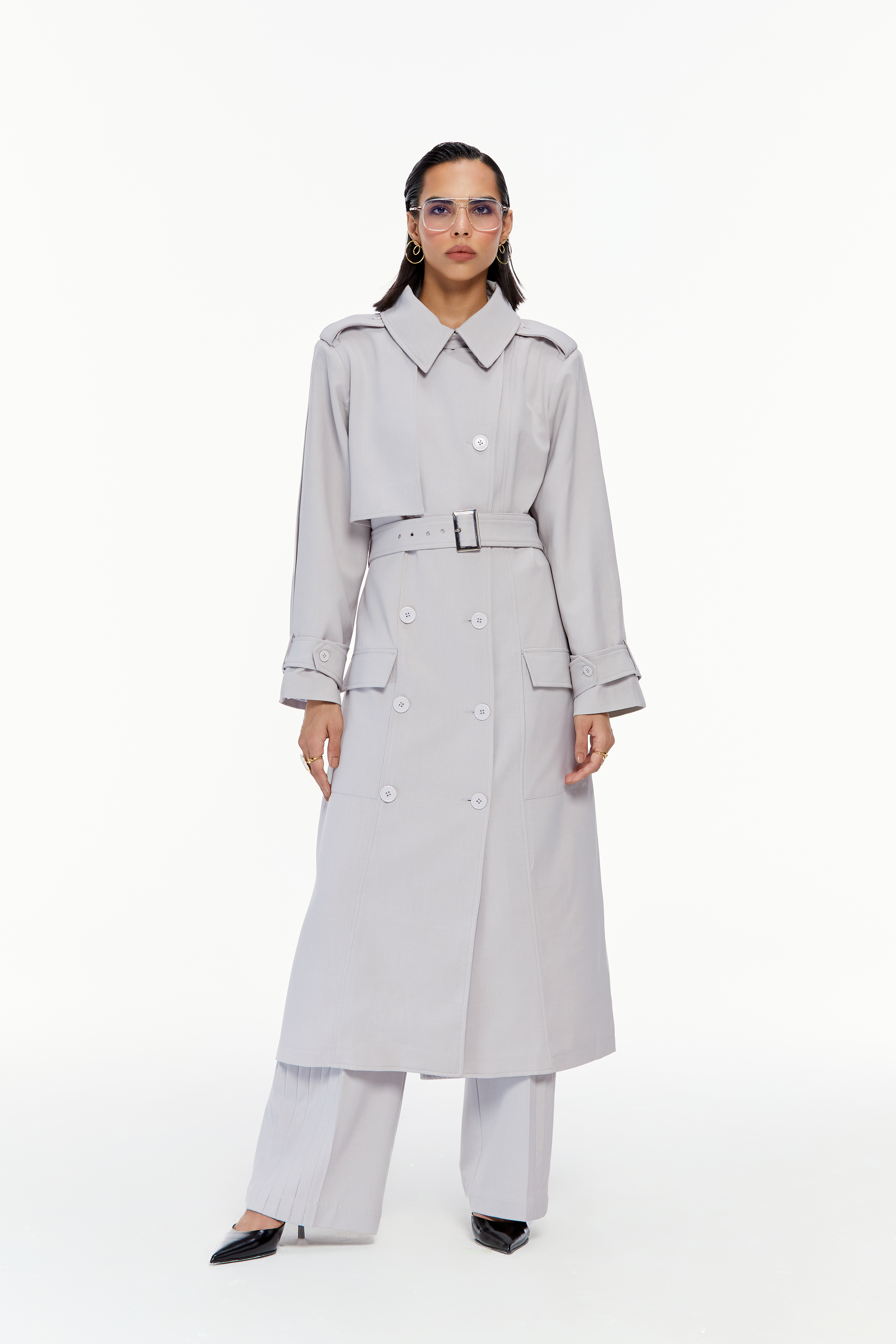 White Smoke Double-Breasted Trench Coat – Qua