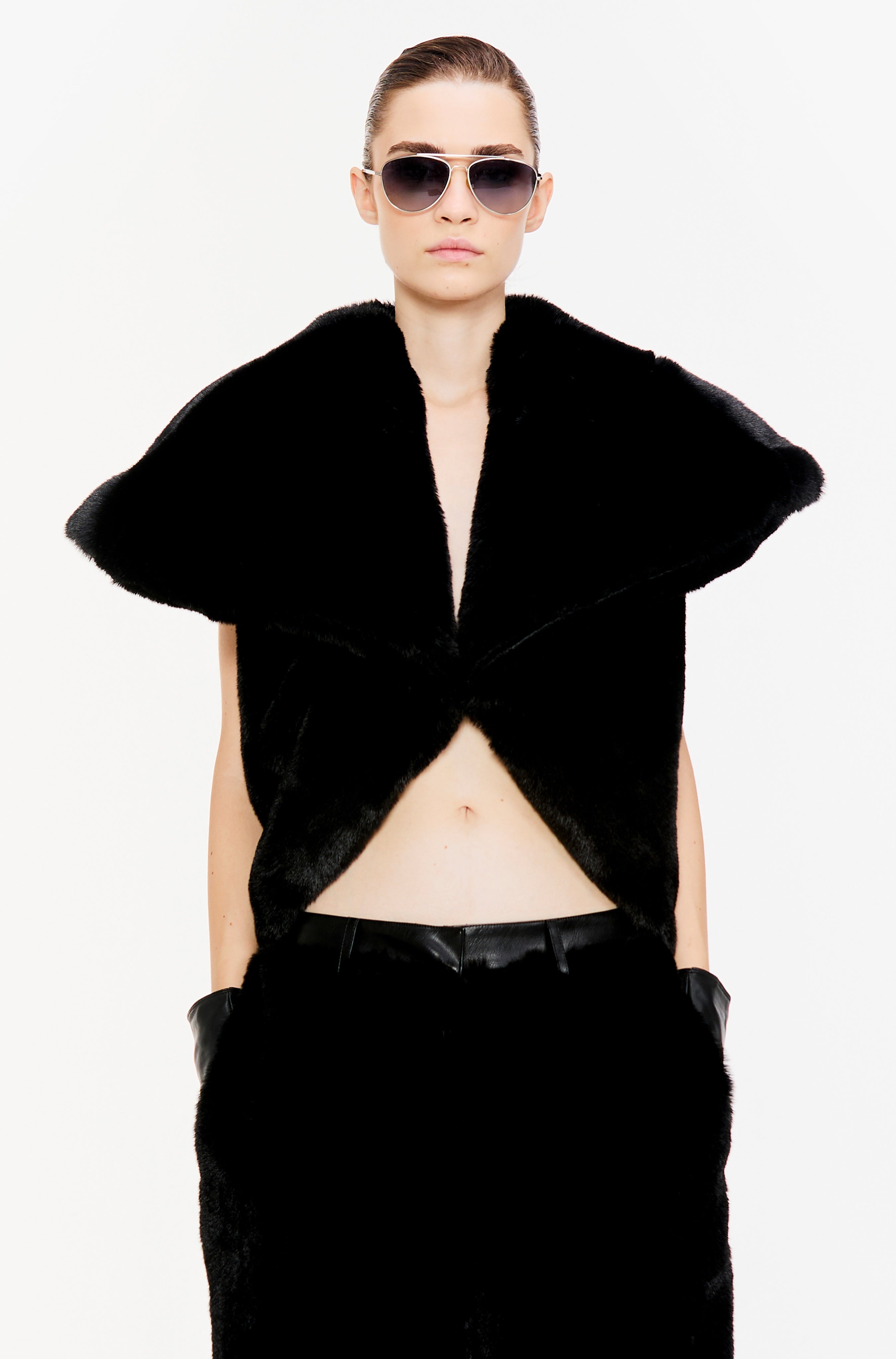 Obsidian Black Angular Faux Fur Jacket – Qua