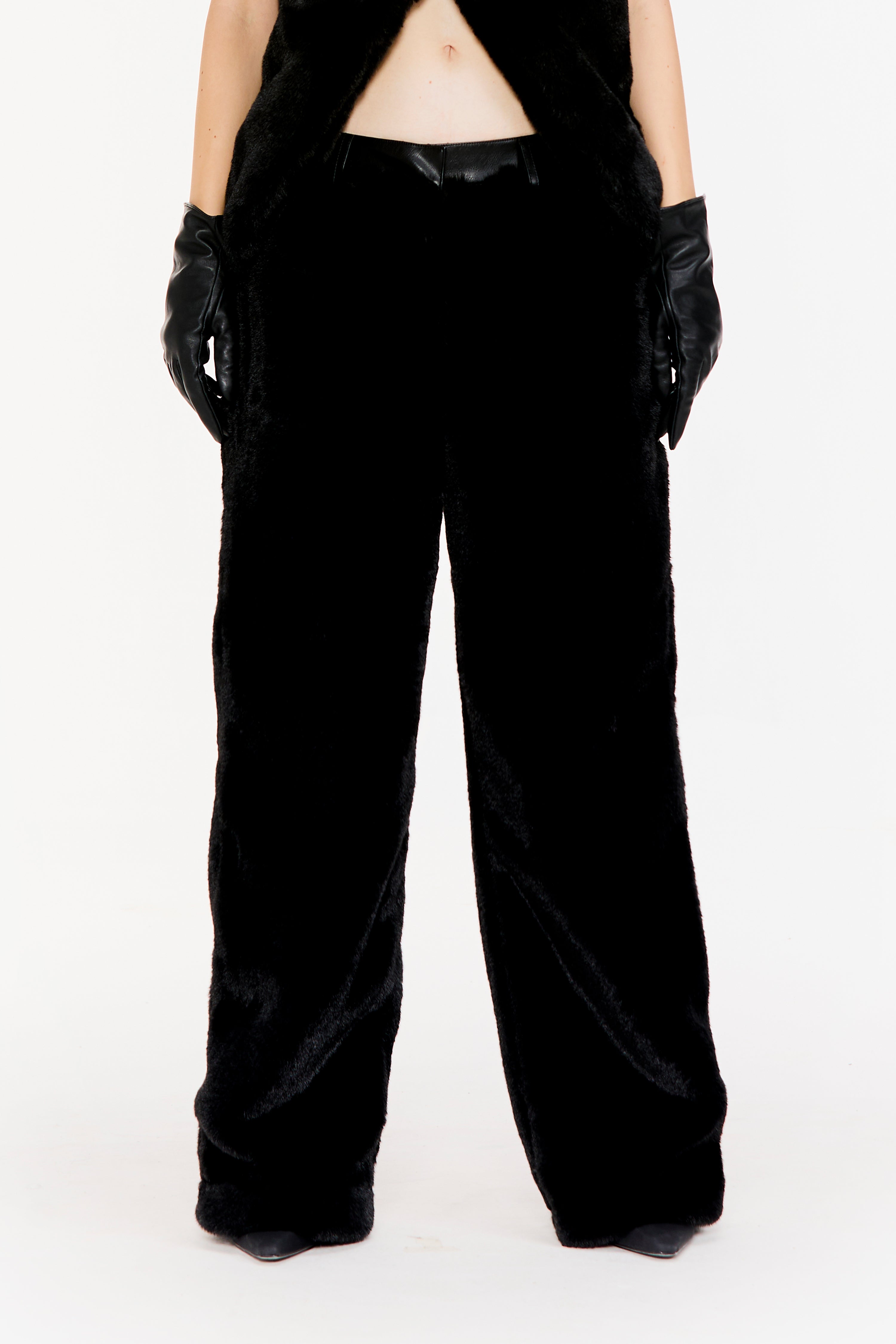 Obsidian Black Faux Fur Straight Trousers – Qua