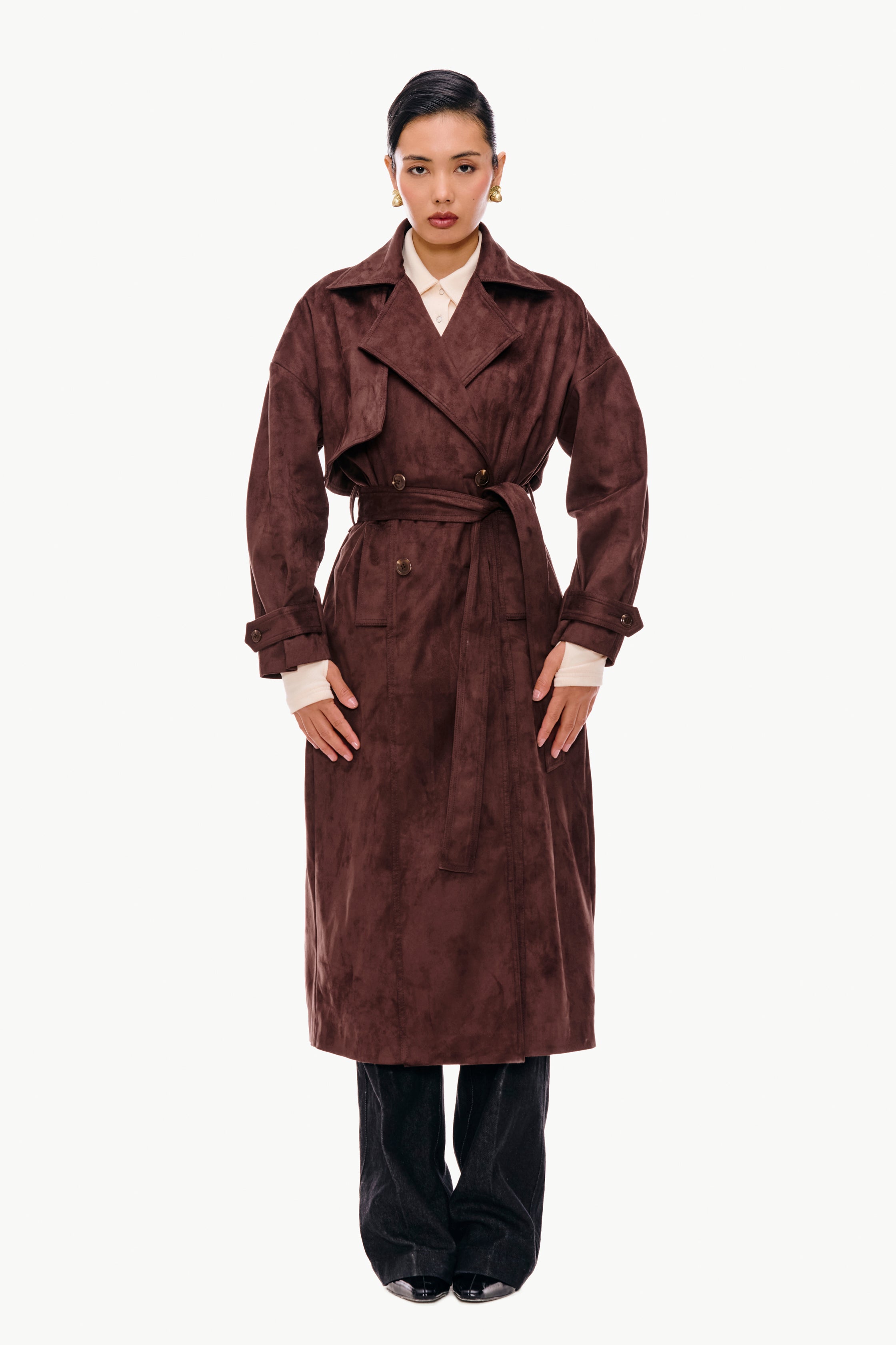 Cordovan Burgundy Suede Trench Coat – Qua