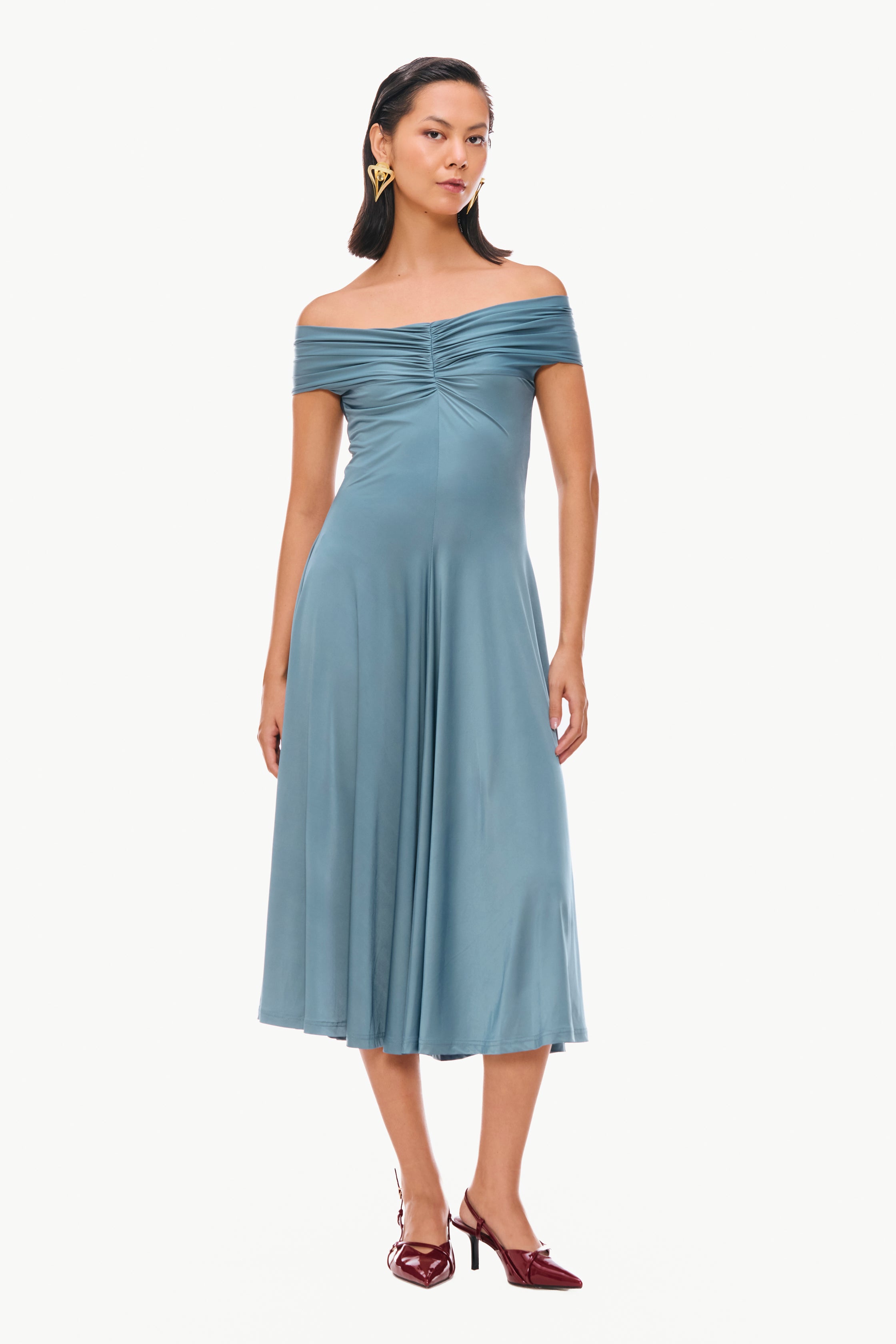 Ocean Blue Off-Shoulder Fluid Dress – Qua