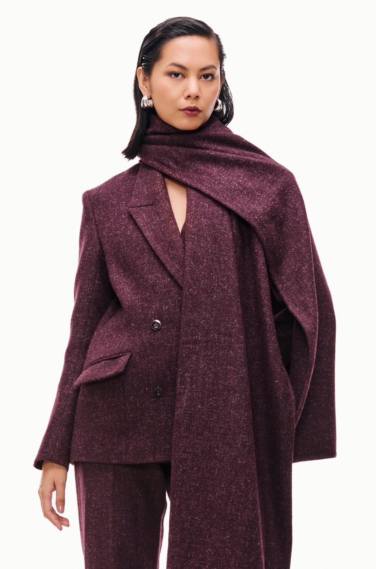 Bordeaux Red Modular Wool Scarf Blazer – Qua