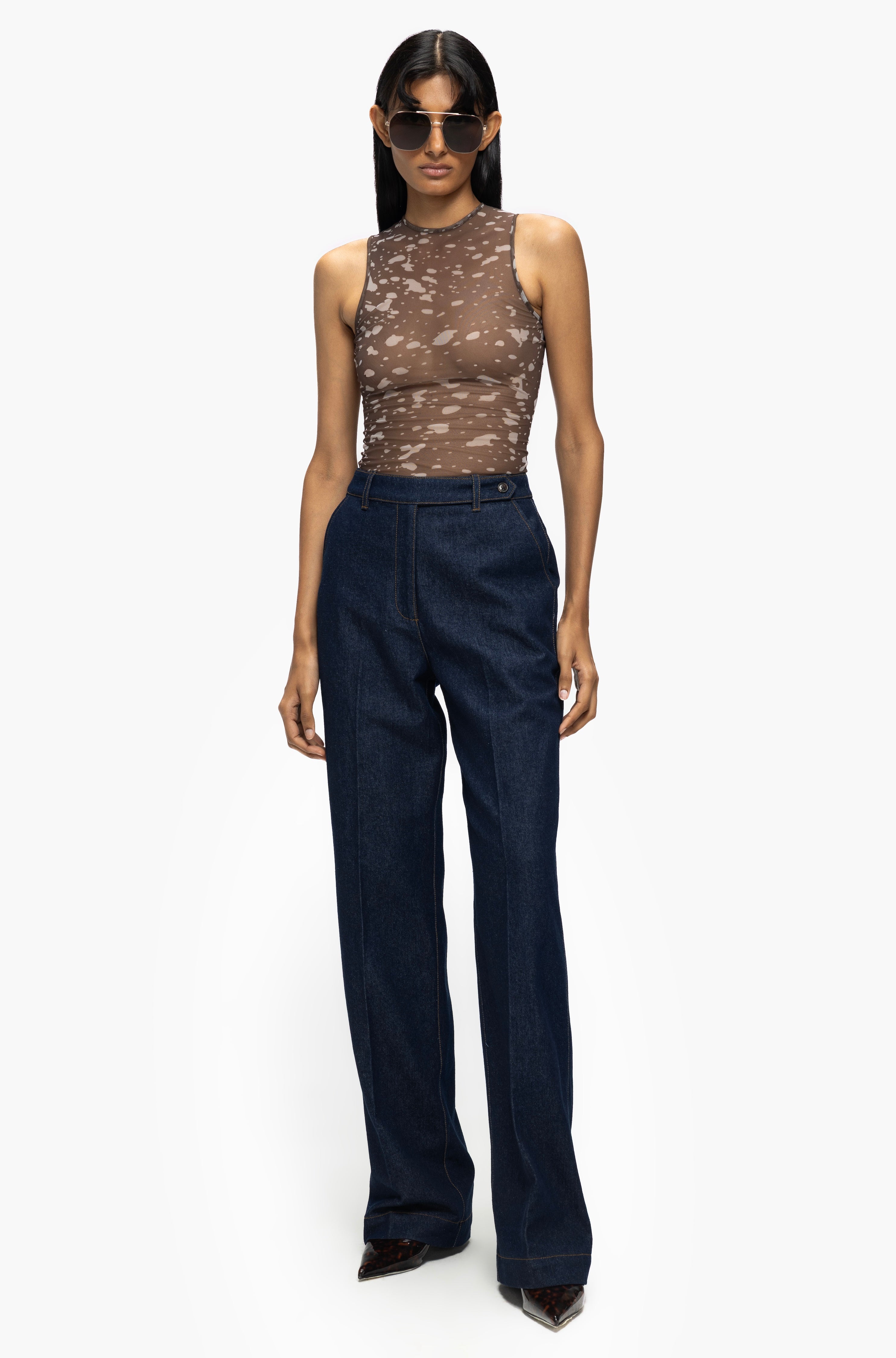 Spotted Fawn & Indigo Denim Sheer Denim Set – Qua